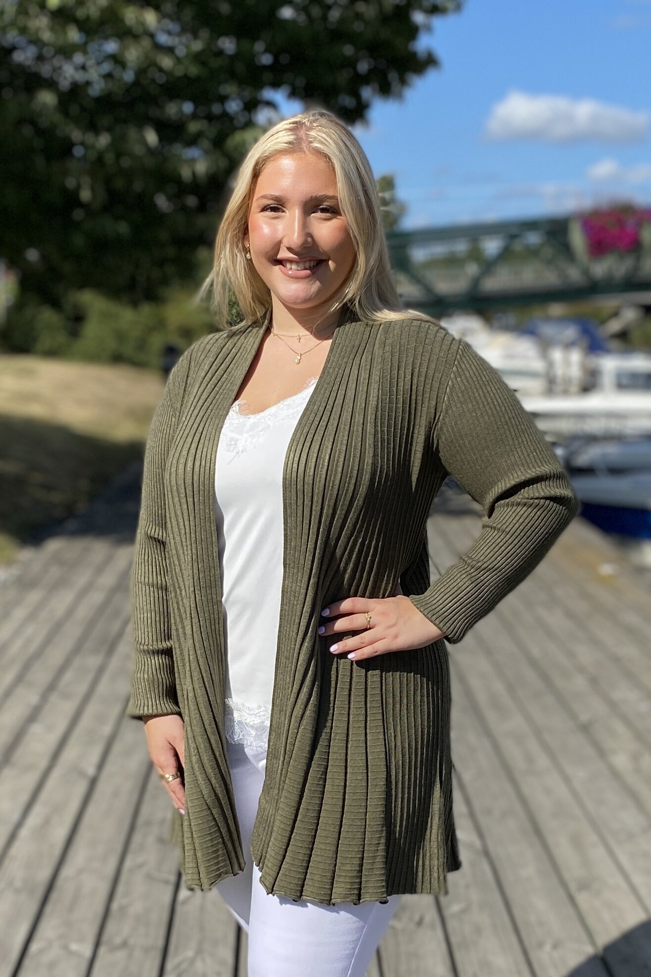 Freequent Claudisse Long Cardigan Dam Olive Night Melange - SMILE.